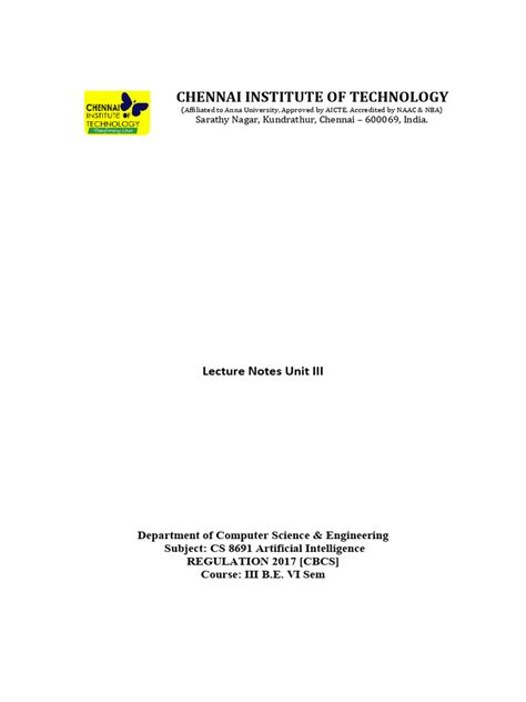 Unit Iii Artificial Intelligence Lecture Notes Pdf