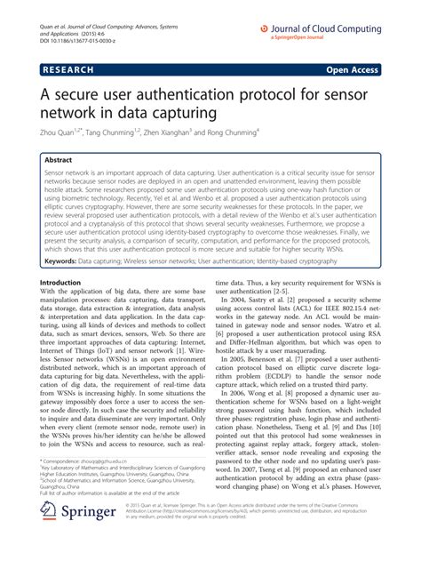 Pdf A Secure User Authentication Protocol For Sensor Network In Data Capturing