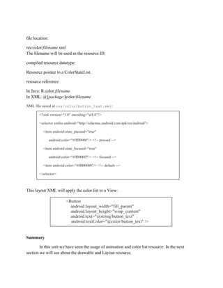 Android Animation And Color State List Resources Chapter Docx Computer Animation