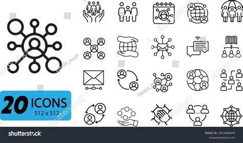 Networking Connection Icon Set 20 Outline Stock Vector Royalty Free