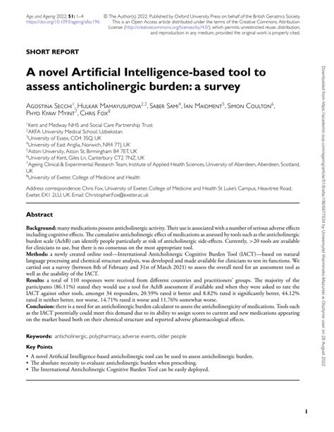 Pdf A Novel Artificial Intelligence Based Tool To Assess Anticholinergic Burden A Survey