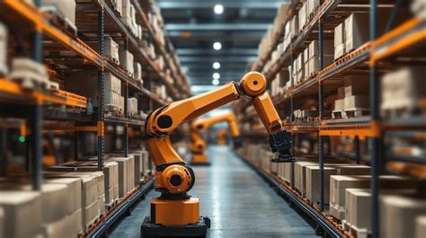 Automated Robotic Arms Efficiently Managing Warehouse Inventory And Premium Ai Generated Image