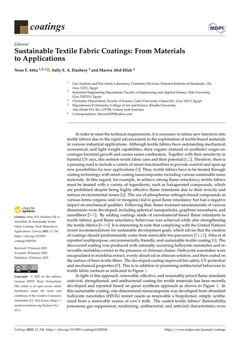 Pdf Sustainable Textile Fabric Coatings From Materials To Applications