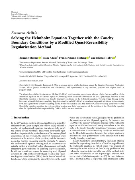 Pdf Solving The Helmholtz Equation Together With The Cauchy Boundary