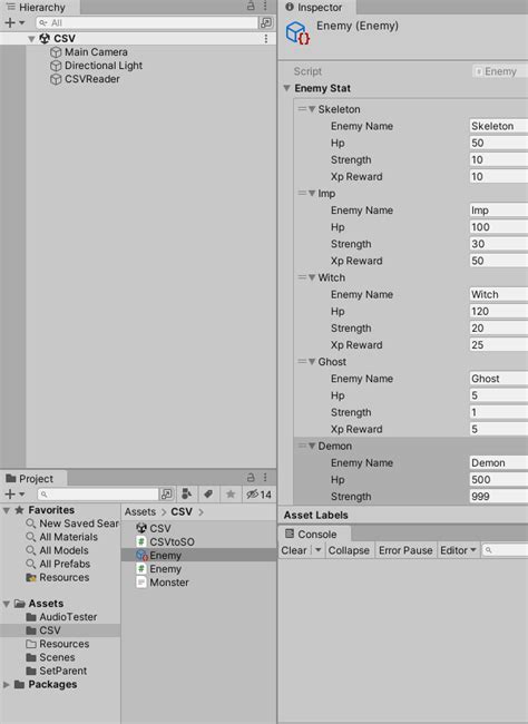 유니티에서 Csv를 Scriptable Object로 만들어주기
