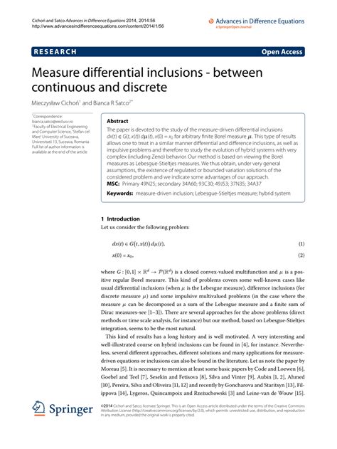 Pdf Measure Differential Inclusions Between Continuous And Discrete
