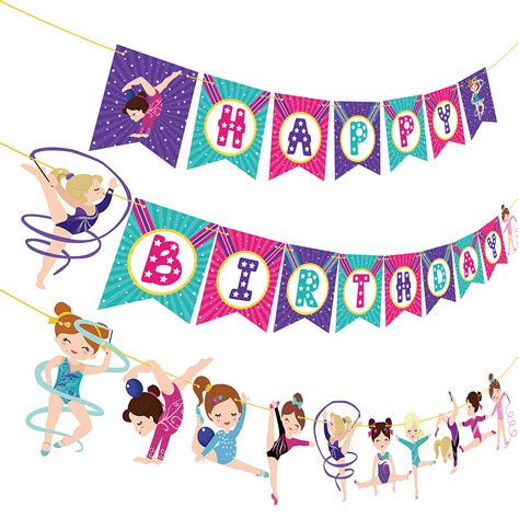 Gymnastics Birthday Party Banner Decorations 3pcs Gymnast Girls Birthday Banner | Desertcart ...