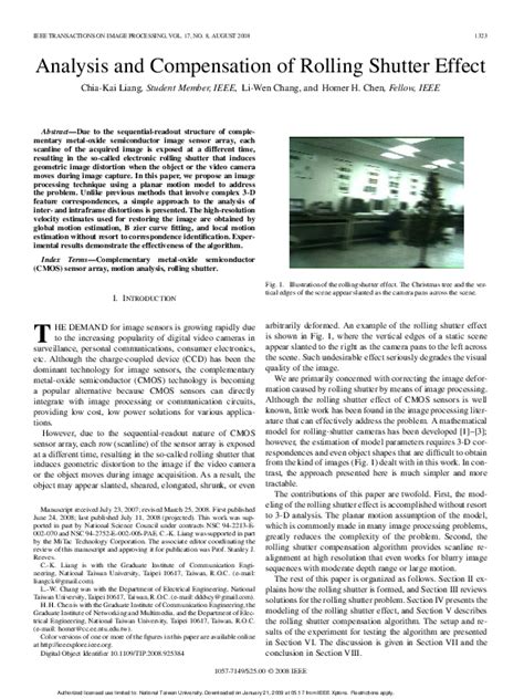 Pdf Analysis And Compensation Of Rolling Shutter Effect