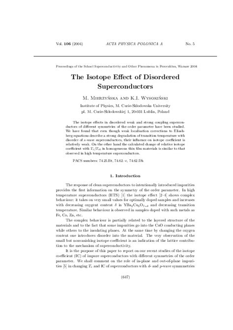 Pdf The Isotope Effect Of Disordered Superconductors