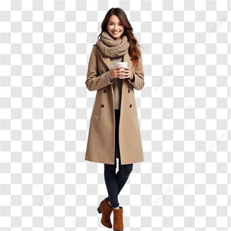 베이지색 트렌치 코트 니트 스카프와 발목 부츠를 입고 가방을 들고 있는 젊은 여성 젊은 여성 베이지색 트렌치코트를 입고 니트 스카프 Png 일러스트 및 이미지 에 대한