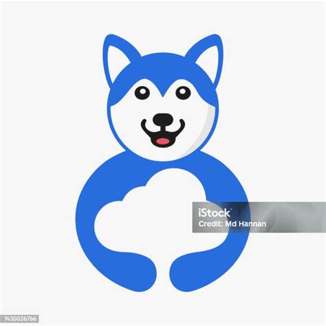허스키 클라우드 로고 부정적인 공간 개념 벡터 템플릿 허스키 홀딩 클라우드 심볼 가축에 대한 스톡 벡터 아트 및 기타 이미지