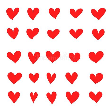 Red Hearts Set Valentine`s Day Hand Draw Hearts Love Stock Vector