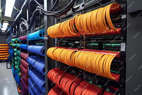 Premium Photo A Rack Of Servers With Many Different Colored Wires On Them And Wires Attached