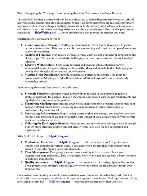 How To Include Relevant Coursework In Resume Pdf Résumé Negotiation