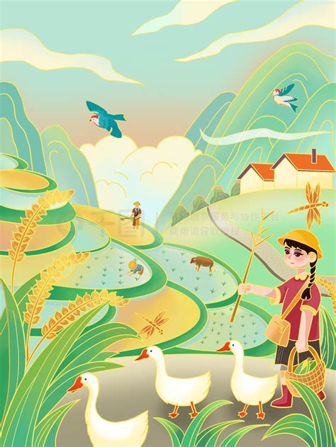田野乡村插画乡村振兴田野乡村人物插画免费下载插画图片3543像素 千图网