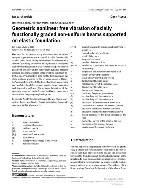 Pdf Geometric Nonlinear Free Vibration Of Axially Functionally Graded
