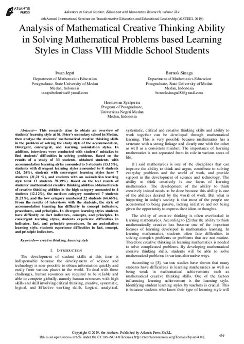 Pdf Analysis Of Mathematical Creative Thinking Ability In Solving