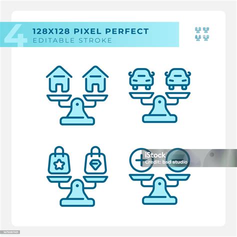 2d editable blue comparisons icons pack stock illustration download