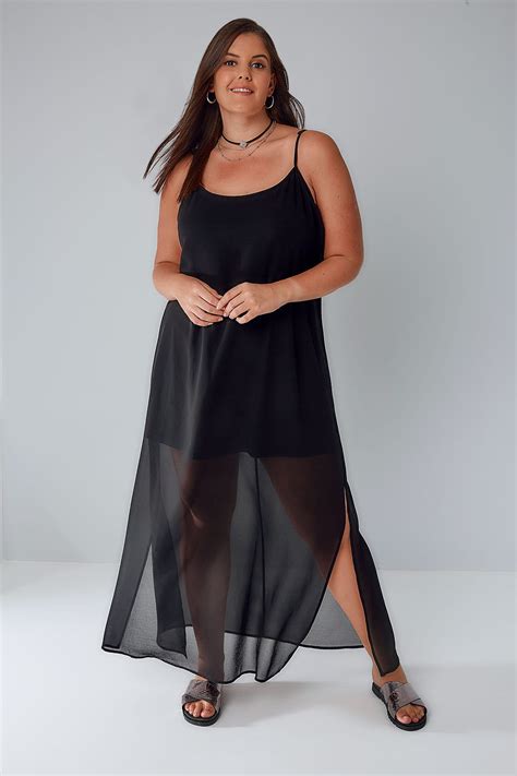 Limited Collection Black Strappy Maxi Dress With Side Slits Plus Size