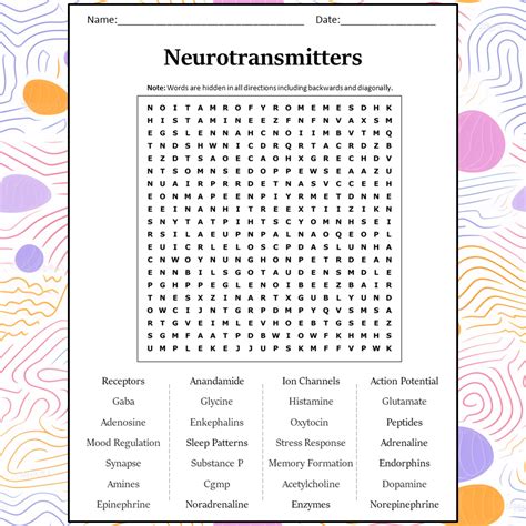 Neurotransmitters Word Search Puzzle Worksheet Activity Pdf Printablebazaar