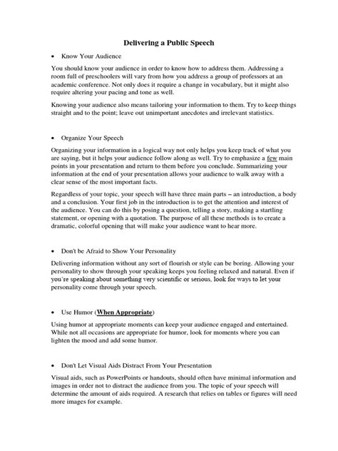 Delivering A Public Speech Pdf Speech Public Speaking
