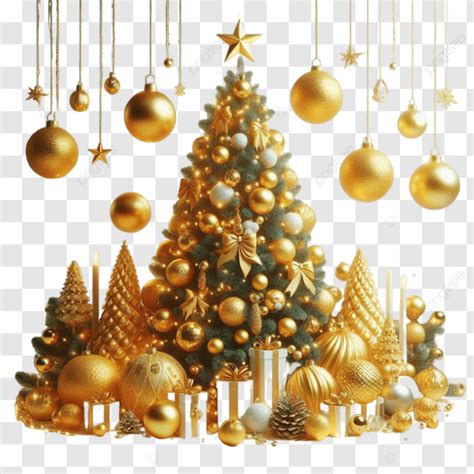 스타와 함께 황금 크리스마스 트리 겉보기 물건 아름다운 창의적인 Png 일러스트 및 이미지 에 대한 무료 다운로드 Pngtree