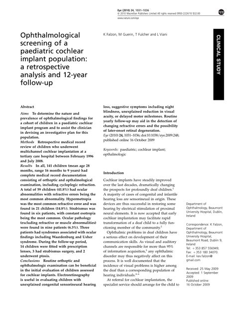 Pdf Ophthalmological Screening Of A Paediatric Cochlear Implant Population A Retrospective