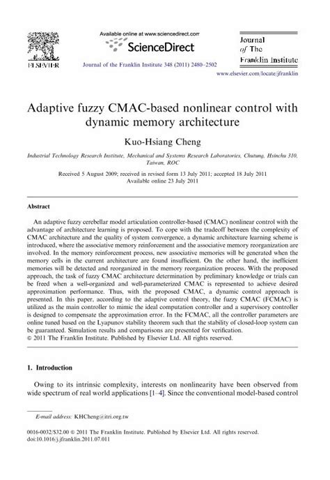 PDF Adaptive Fuzzy CMAC Based Nonlinear Control With Dynamic Memory Architecture DOKUMEN TIPS