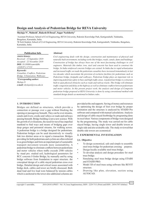 Pdf Design And Analysis Of Pedestrian Bridge For Reva University