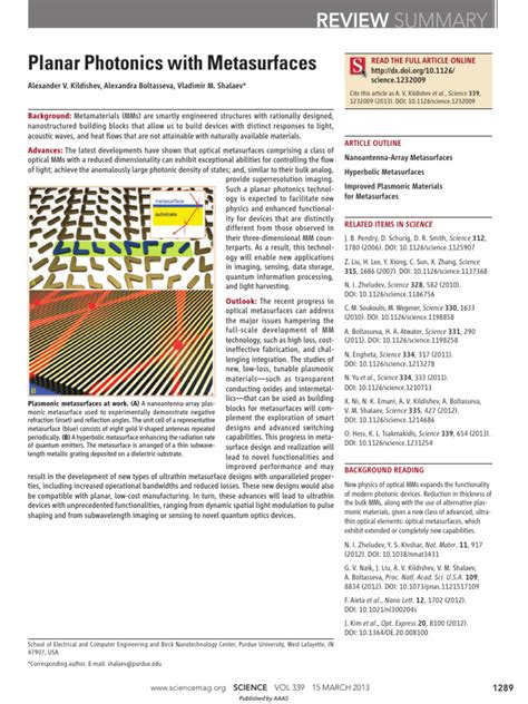 Planar Photonics With Metasurfaces Pdf