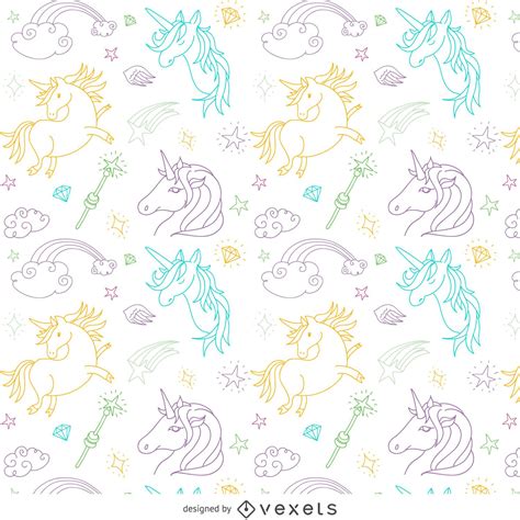 Unicorn Outline Drawing Pattern Vector Download