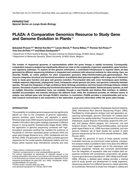 Pdf Plaza A Comparative Genomics Resource To …perspective Special Series On Large Scale