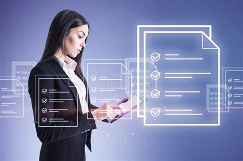 Businesswoman Managing Digital Documents In A Cloud System Concept