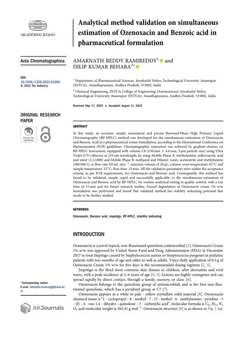 Pdf Analytical Method Validation On Simultaneous Estimation Of Ozenoxacin And Benzoic Acid In
