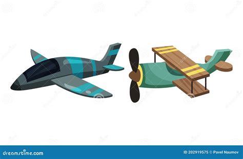 Airplane As Fixed Wing Aircraft With Jet Engine Vector Set Stock Vector