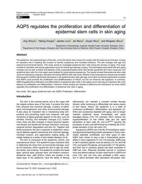 Pdf Aqp5 Regulates The Proliferation And Differentiation Of Epidermal