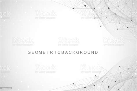 기하학적 추상 배경 연결된 라인 및 점입니다 웨이브 흐름입니다 분자 및 통신 배경입니다 디자인을 위한 그래픽 배경입니다 벡터 일러스트 레이 션 회색에 대한 스톡 벡터 아트