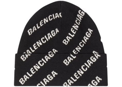 Balenciaga Mini Allover Logo Beanie Blackwhite Mens Us