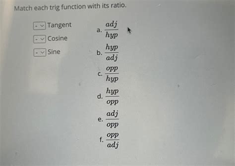 solved match each trig function with its