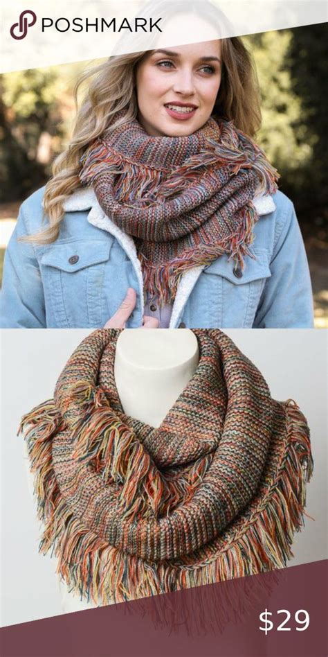 Marled Knit Frayed Trim Infinity Scarf Clothes Design Marled Knit
