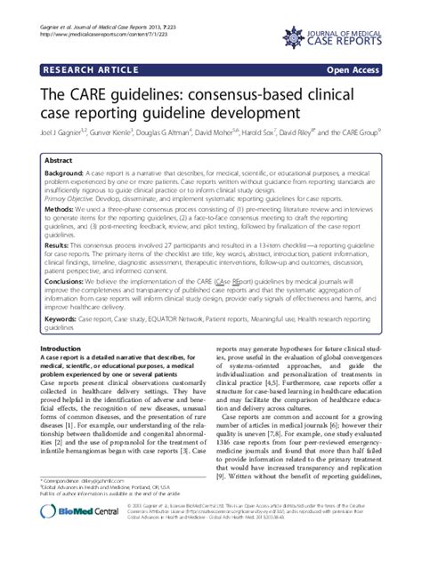 Pdf The Care Guidelines Consensus Based Clinical Case Reporting