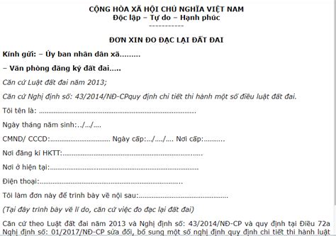 Mẫu đơn Xin đề Nghị đo Lại đất Mới Nhất