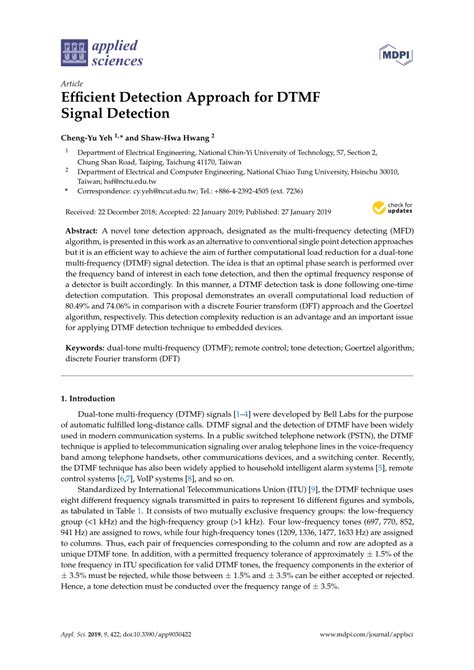 Pdf Efficient Detection Approach For Dtmf Signal Detection