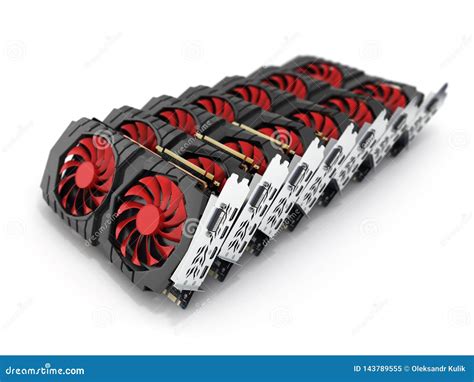 Video Graphic Cards Gpu Isolated On White Background D Render With Blur Stock Illustration