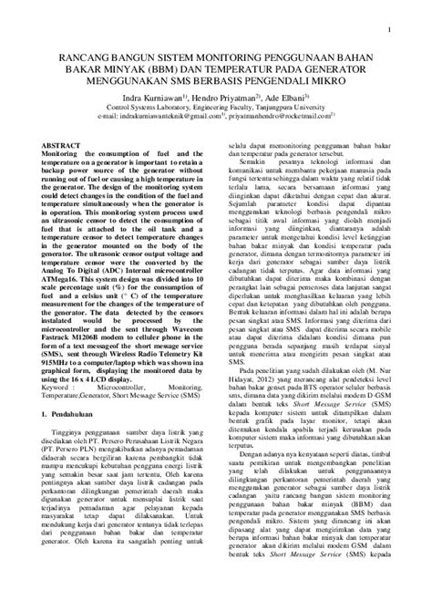 Pdf Rancang Bangun Sistem Monitoring Penggunaan Bahan Bakar Minyak Bbm Dan Temperatur Pada