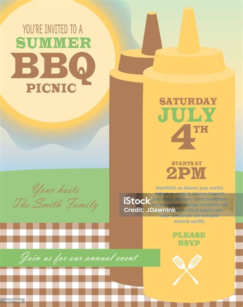 피크닉 바베큐 천문학자 옐로우 브라운 초대 디자인식 형판 2015년에 대한 스톡 벡터 아트 및 기타 이미지 2015년 Barbecue Social Gathering