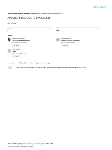 Applied Stochastic Processes Pdf Markov Chain Stochastic Process