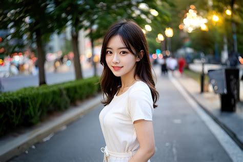 Ein schönes asiatisches mädchen auf einem college campus Premium Foto