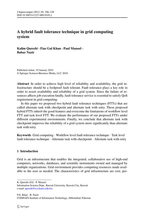 pdf a hybrid fault tolerance technique in grid computing system