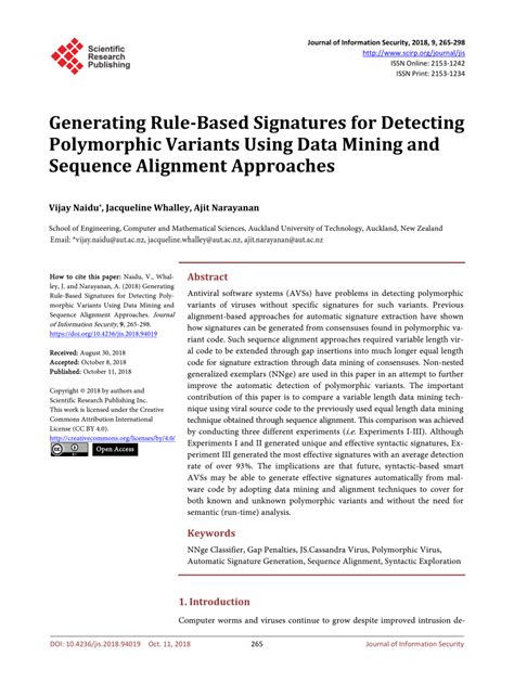 Pdf Generating Rule Based Signatures For Detecting Polymorphic
